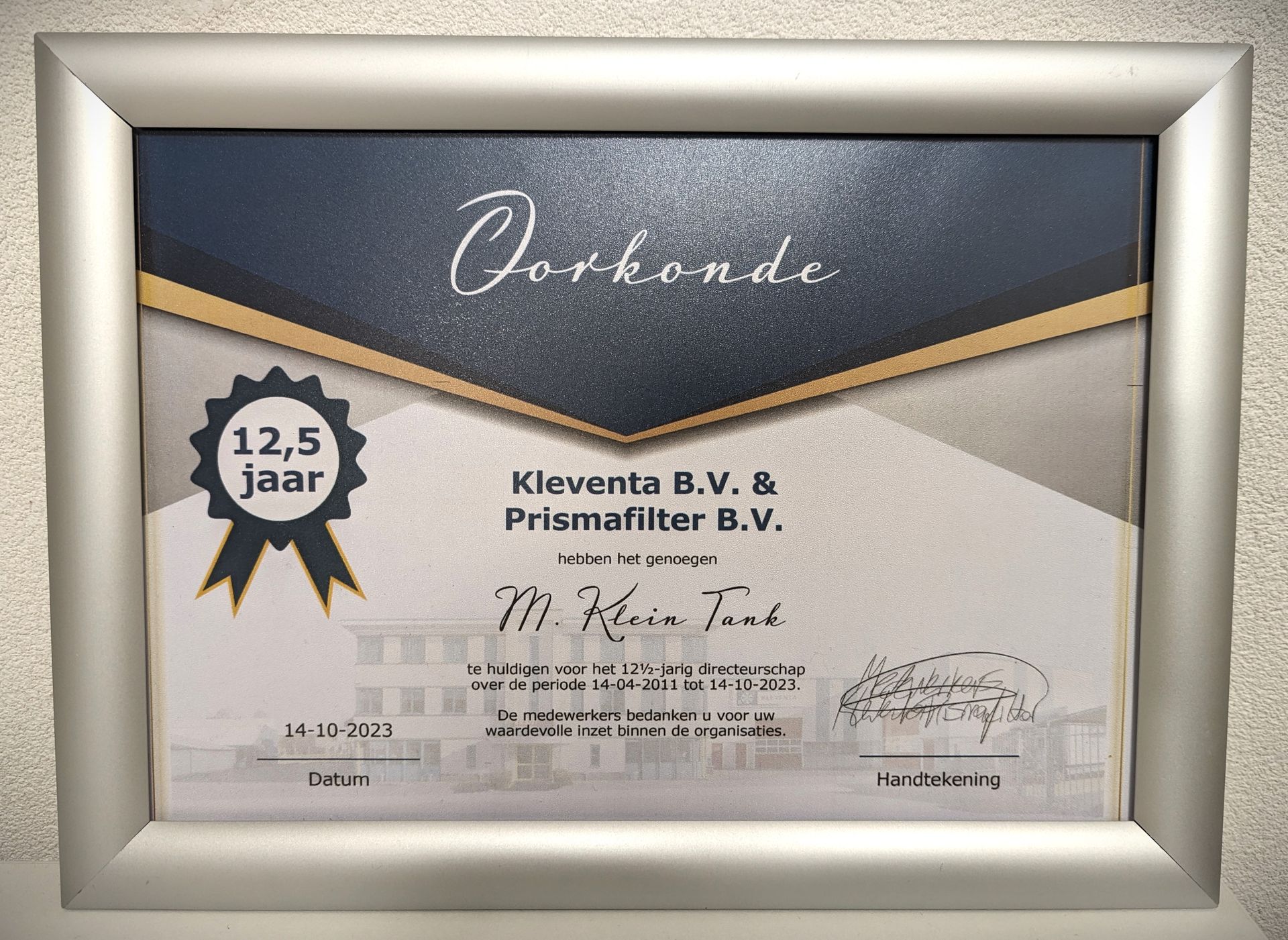 12,5-jarig directeurschap Mark Klein Tank | Kleventa